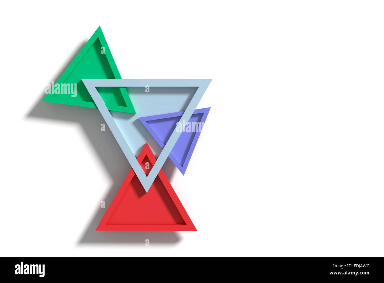 3D rendering of four colorful three-dimensional triangles crossing each ...