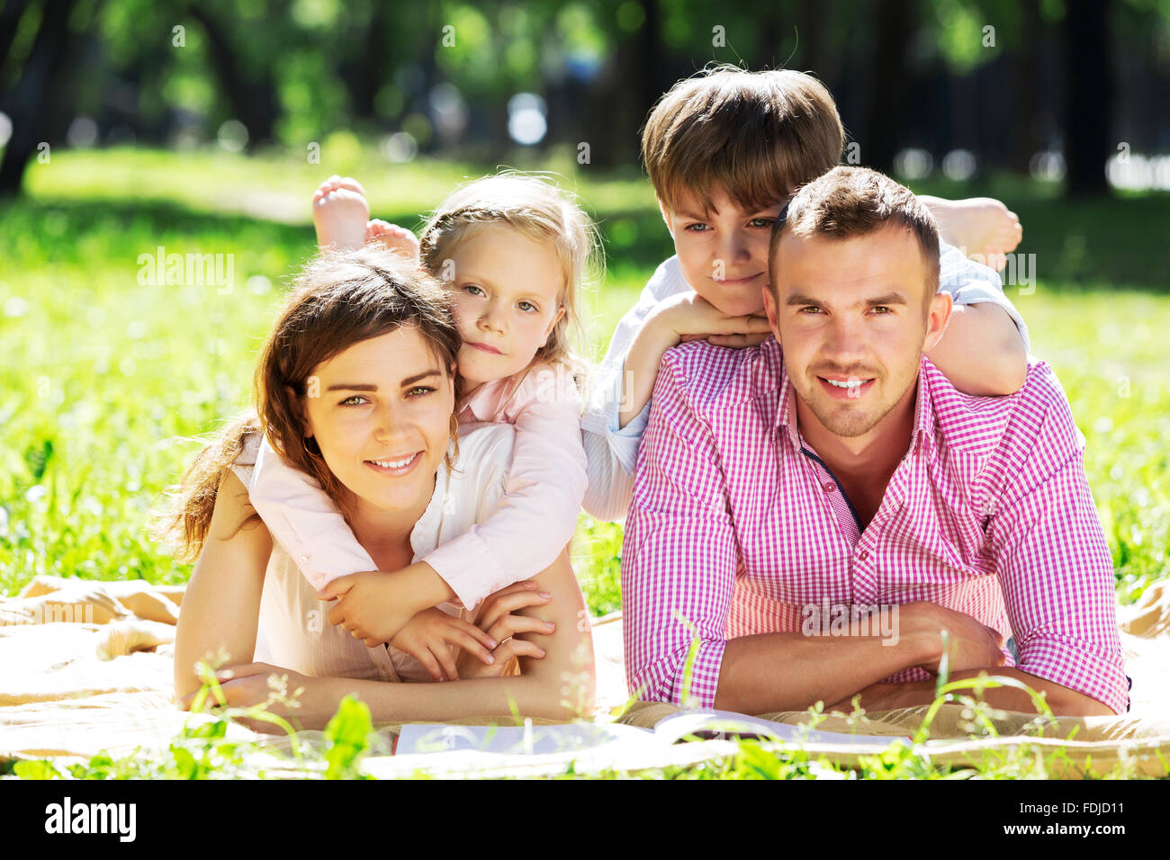 Happy family having weekend in summer park Stock Photo - Alamy