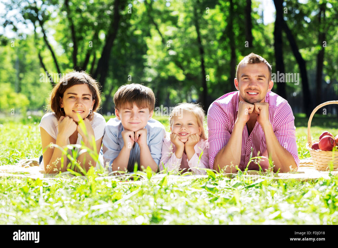 Happy family having weekend in summer park Stock Photo - Alamy