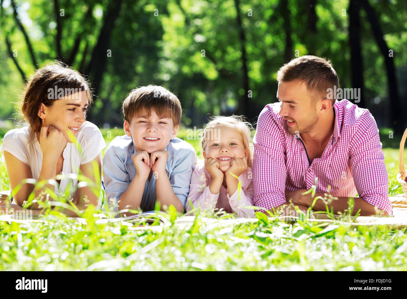 Happy family having weekend in summer park Stock Photo - Alamy