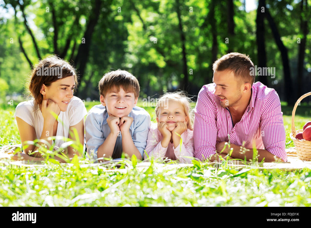 Happy family having weekend in summer park Stock Photo - Alamy