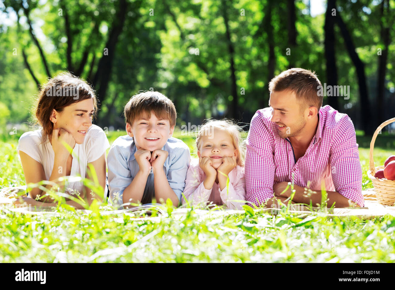 Happy family having weekend in summer park Stock Photo - Alamy