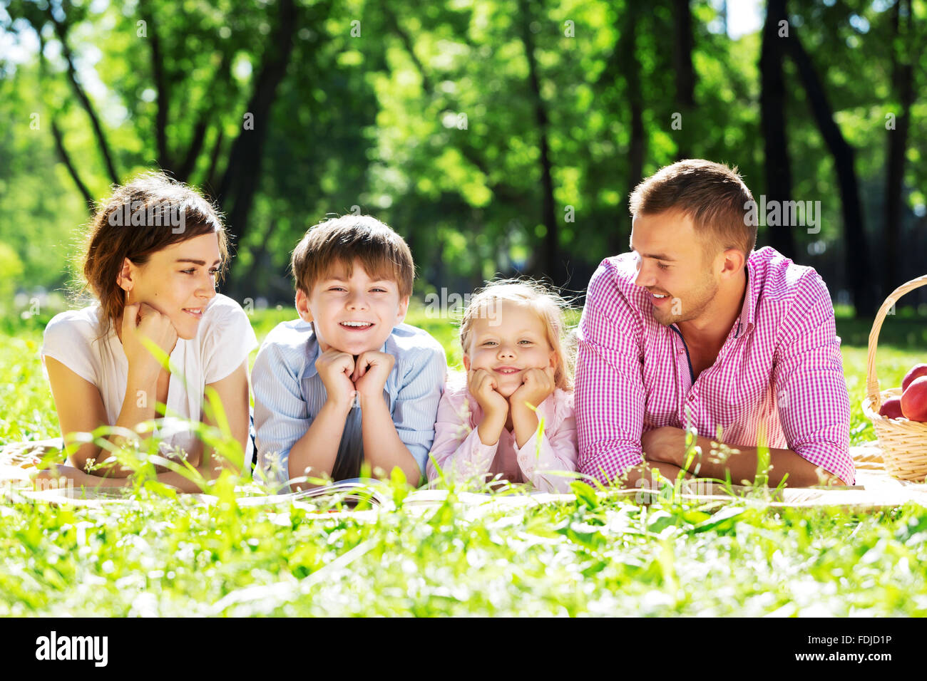 Happy family having weekend in summer park Stock Photo - Alamy