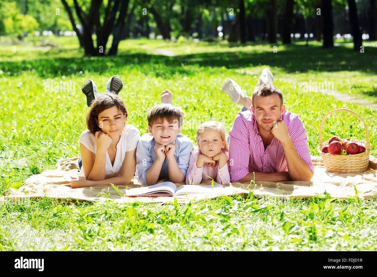 Happy family having weekend in summer park Stock Photo - Alamy