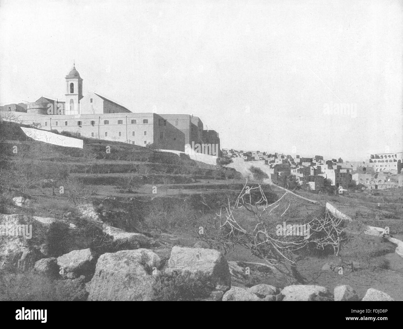 ISRAEL: Bethlehem- The Town and the Church of the Nativity, antique ...