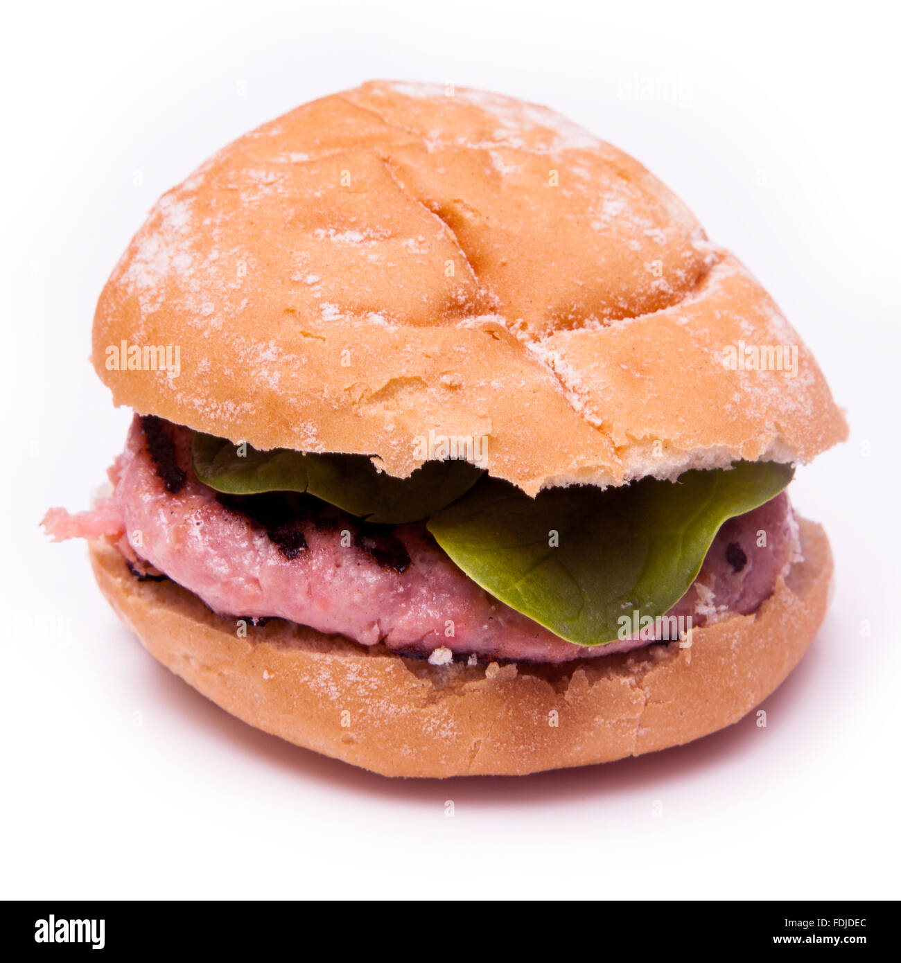 Grilled crocodile meat burgers isolated on a white studio background ...