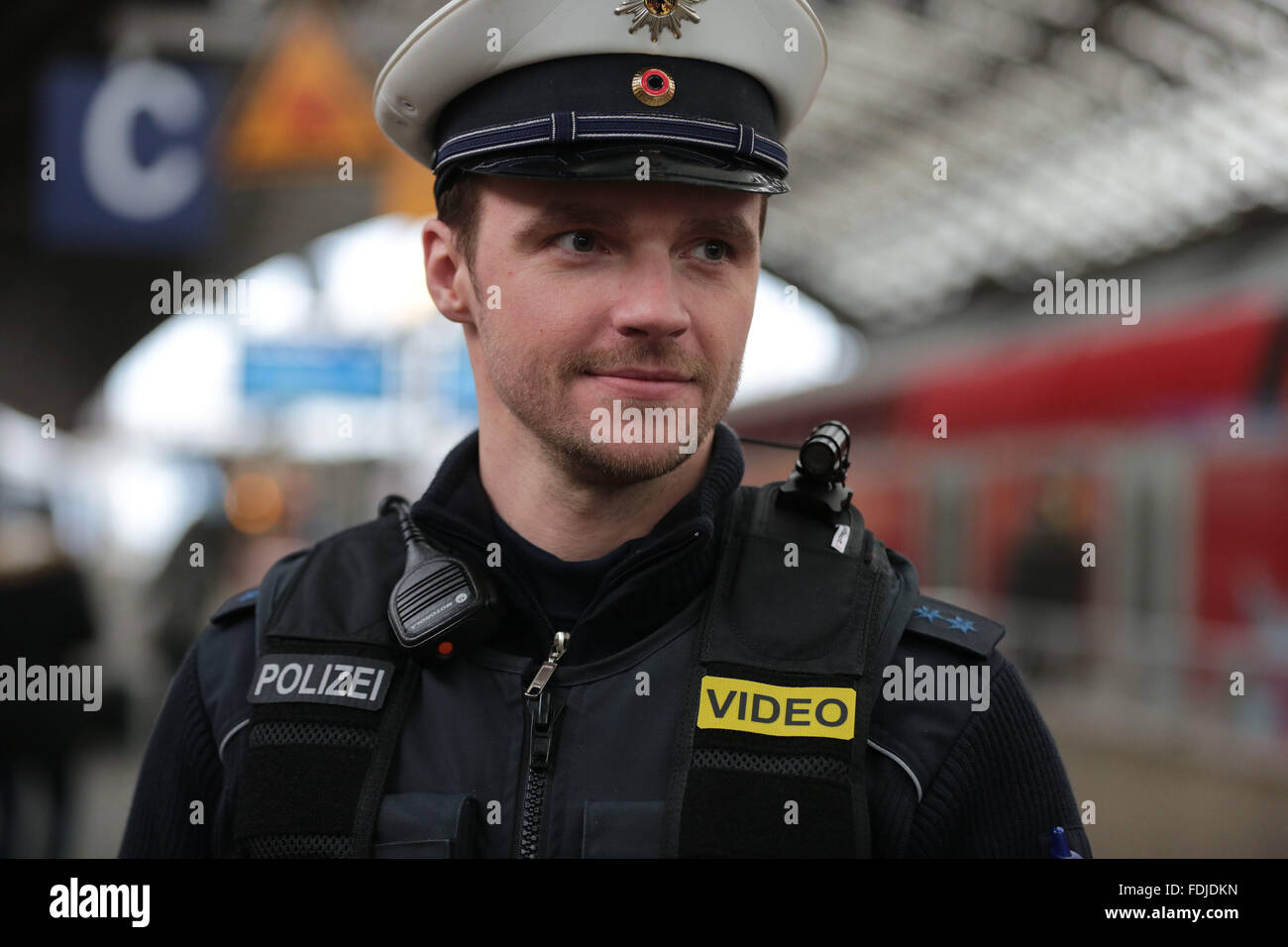Cologne, Germany. 01st Feb, 2016. An officer of the federal police ...
