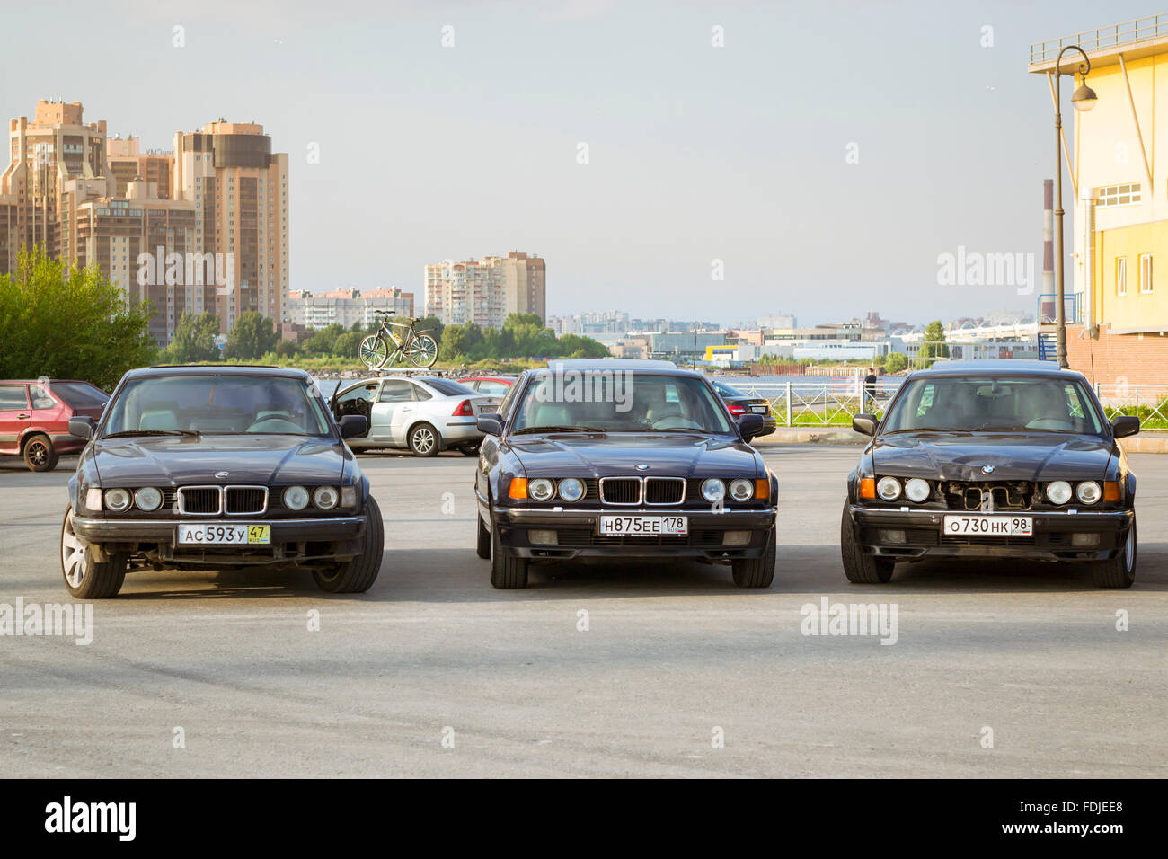 SAINT-PETERSBURG, RUSSIA - AUGUST 3, 2013: Old-car BMW 7-series at the ...