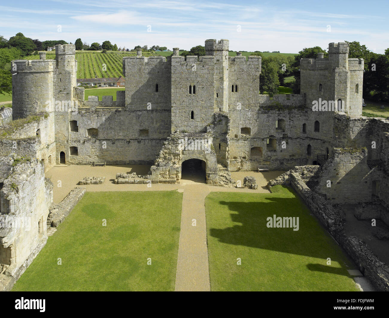 View overlooking the interior of Bodiam Castle, East Sussex, built ...