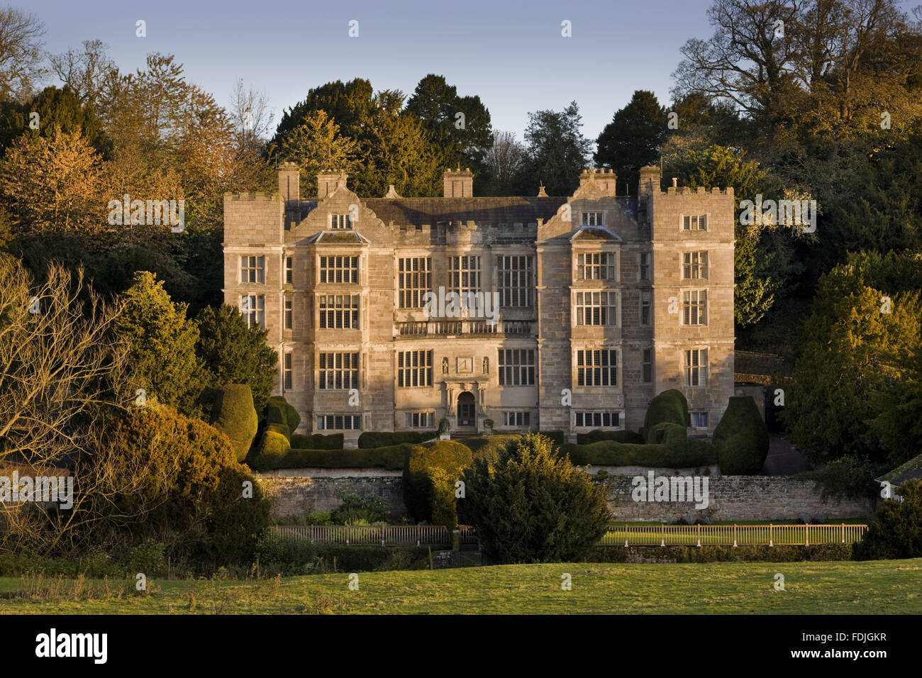 An autumn view of the exterior of Fountains Hall built between 1598 and ...