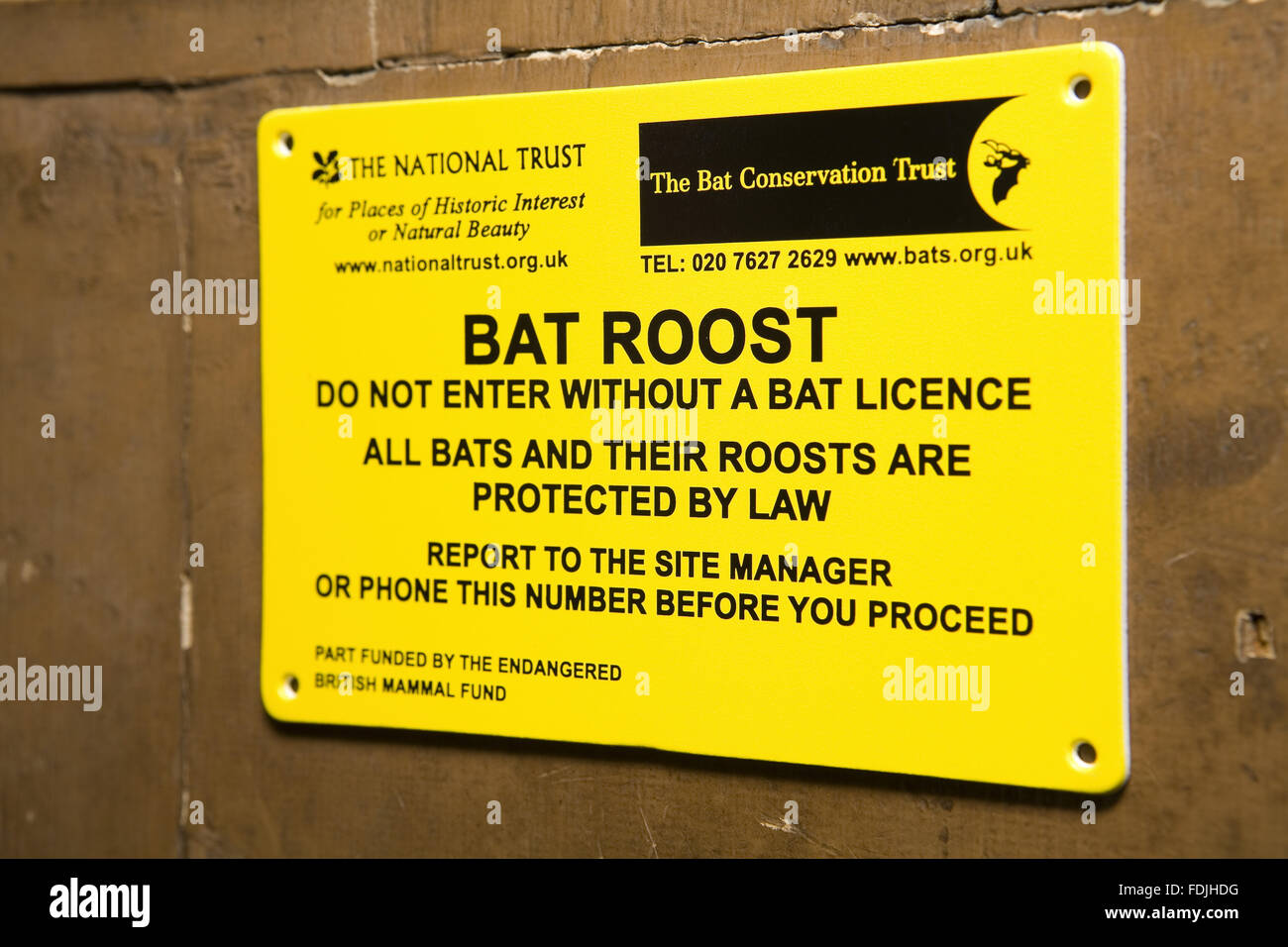 Bat roost warning sign in the cellar at Petworth House, West Sussex ...