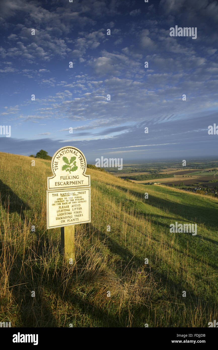 National Trust omega sign on Fulking Escarpment on the South Downs ...