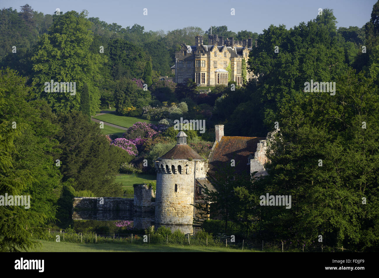 The fourteenth-century ruin of Scotney Castle with the nineteenth ...