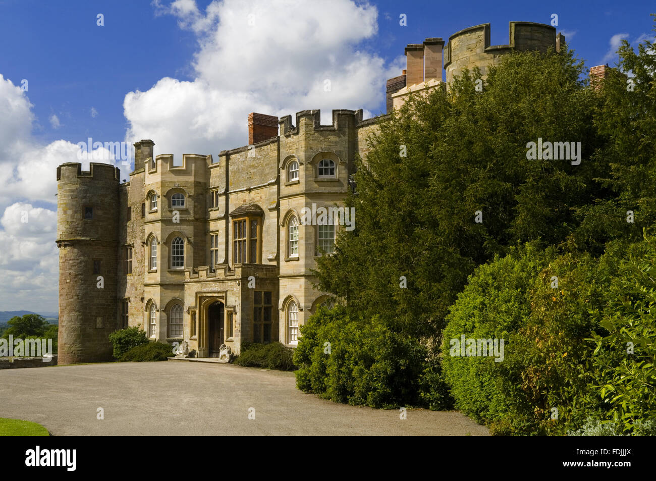The East, or Entrance, front of Croft Castle, Herefordshire. The walls ...