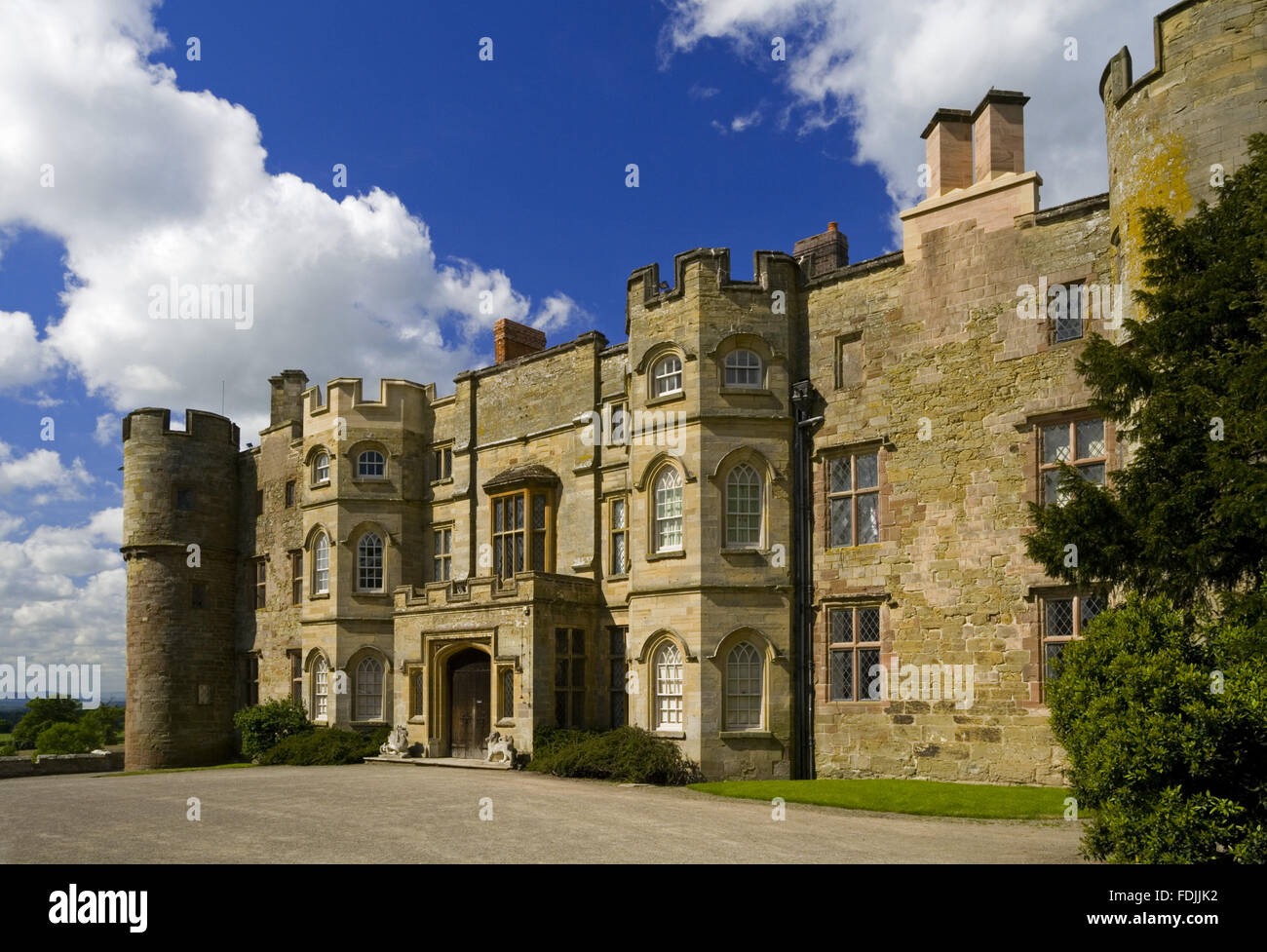 The East, or Entrance, front of Croft Castle, Herefordshire. The walls ...