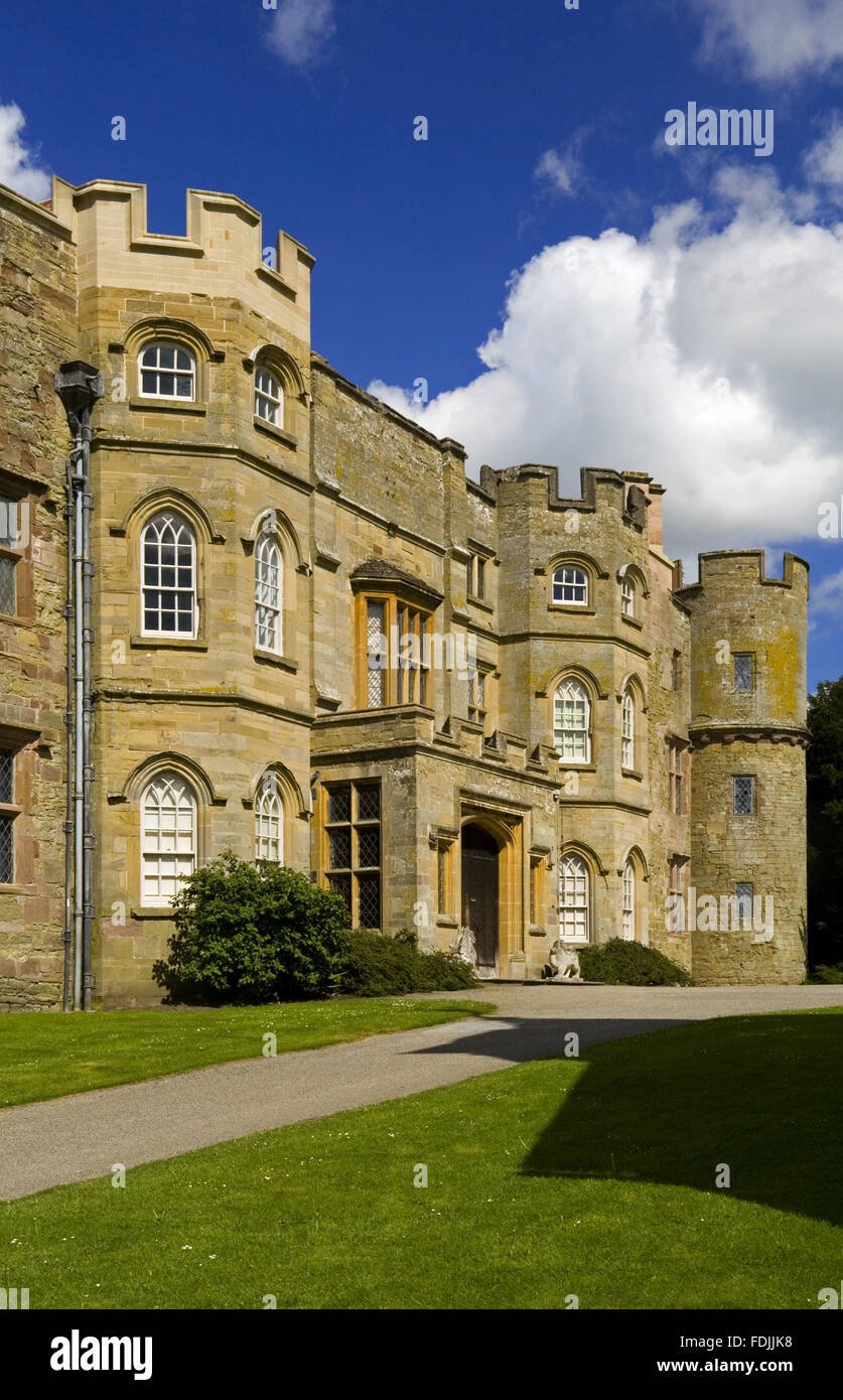 The East, or Entrance, front of Croft Castle, Herefordshire. The walls ...