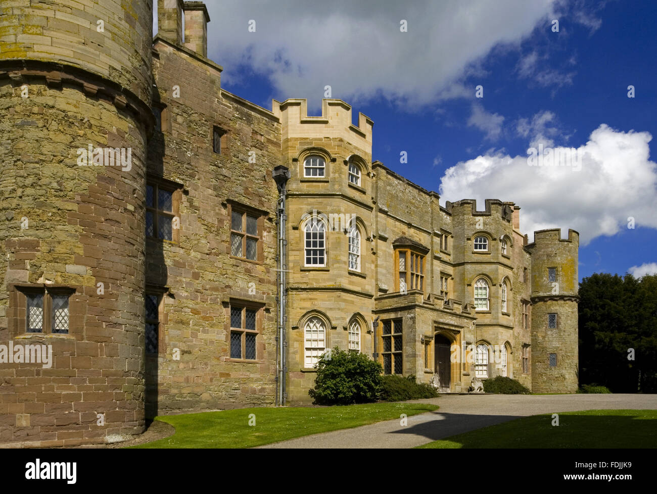 The East, or Entrance, front of Croft Castle, Herefordshire. The walls ...