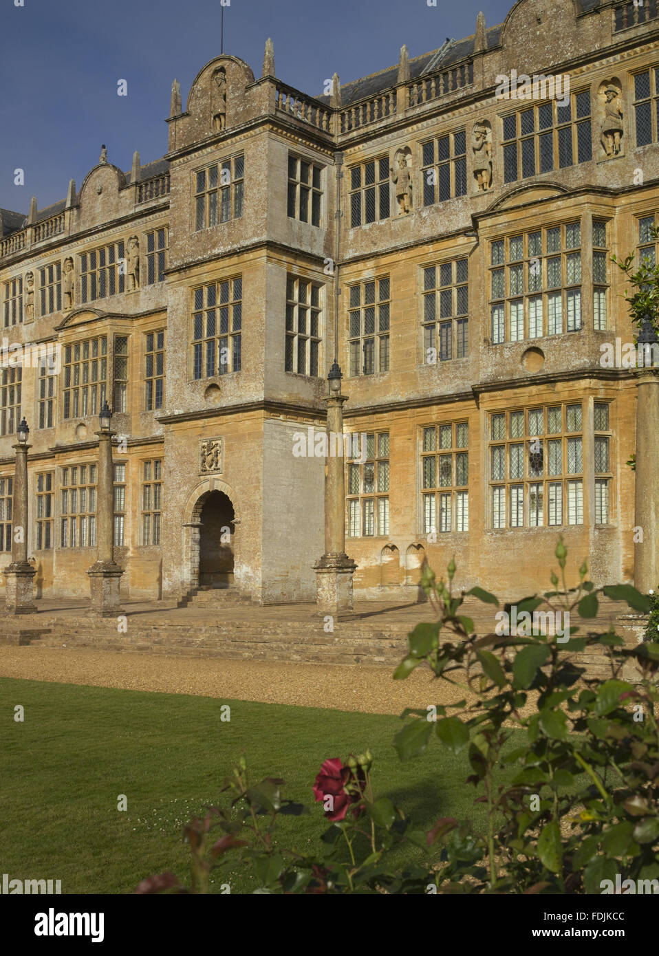 The east front with projecting bay and porch at Montacute House ...