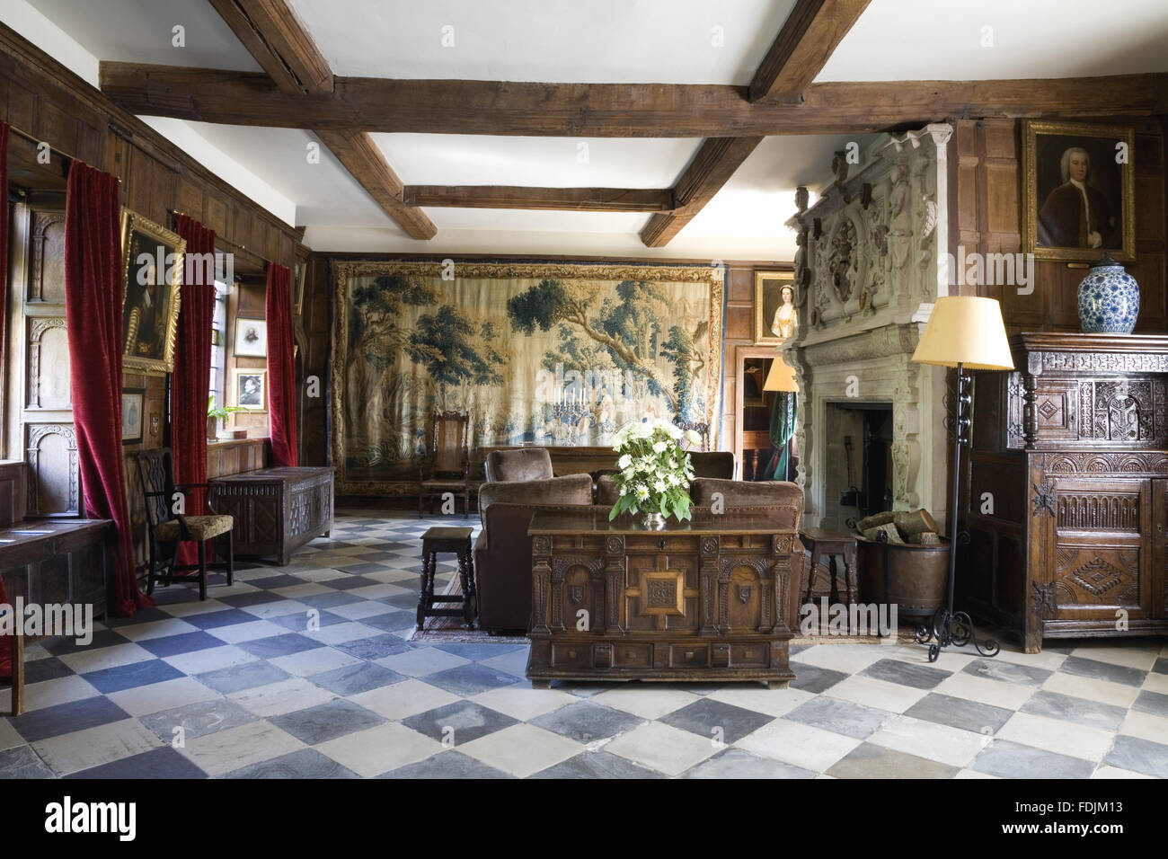 The Great Hall at Baddesley Clinton, West Midlands. The room was ...