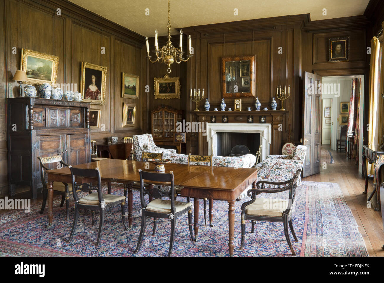 The Music Room at Gunby Hall, Lincolnshire. The oak panelling dates ...