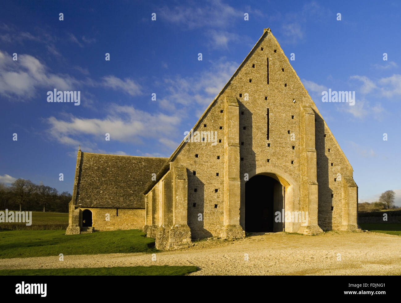 End view of the mid-thirteenth century monastic Great Coxwell Barn near ...
