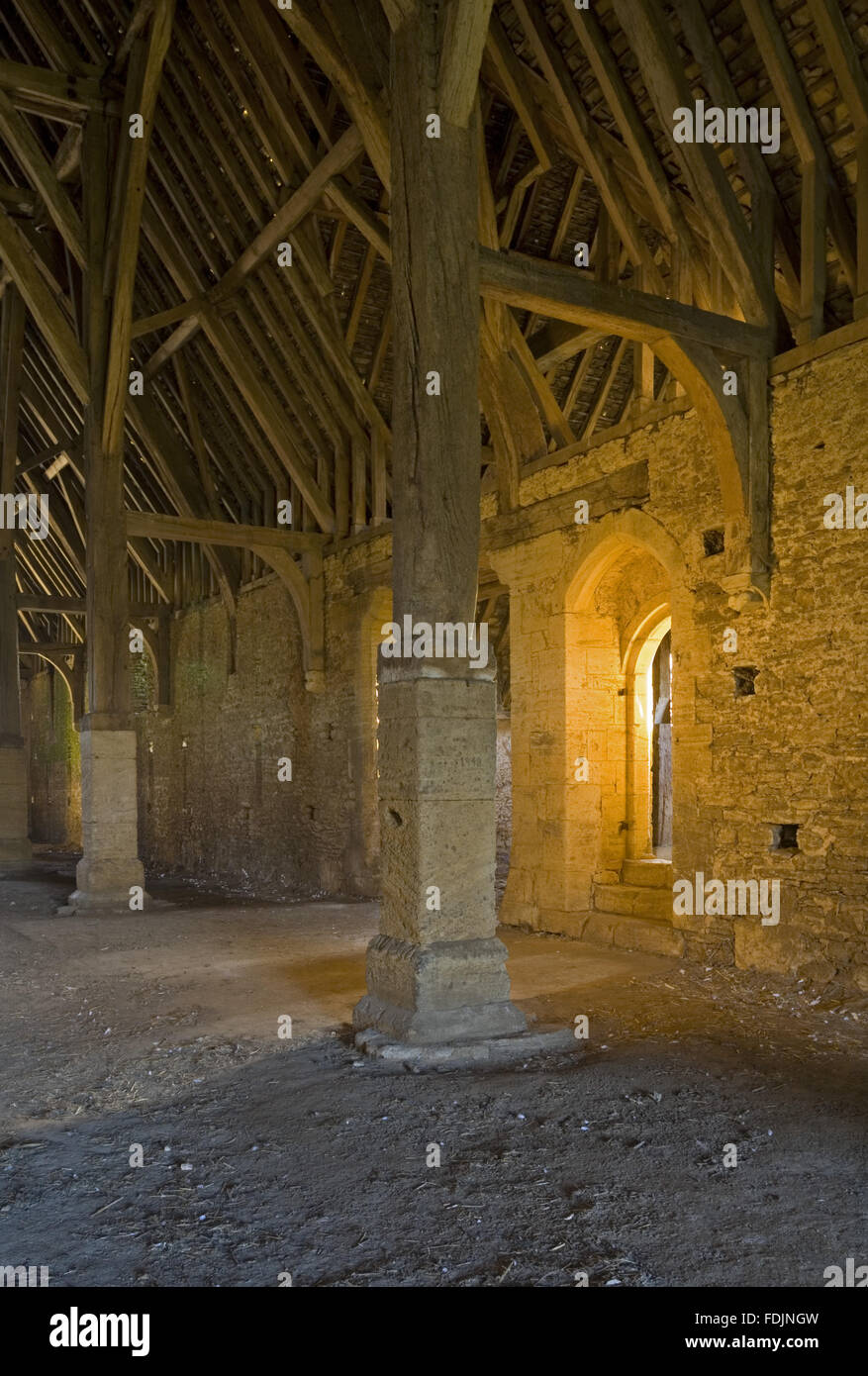 Inside the mid-thirteenth century monastic Great Coxwell Barn near ...