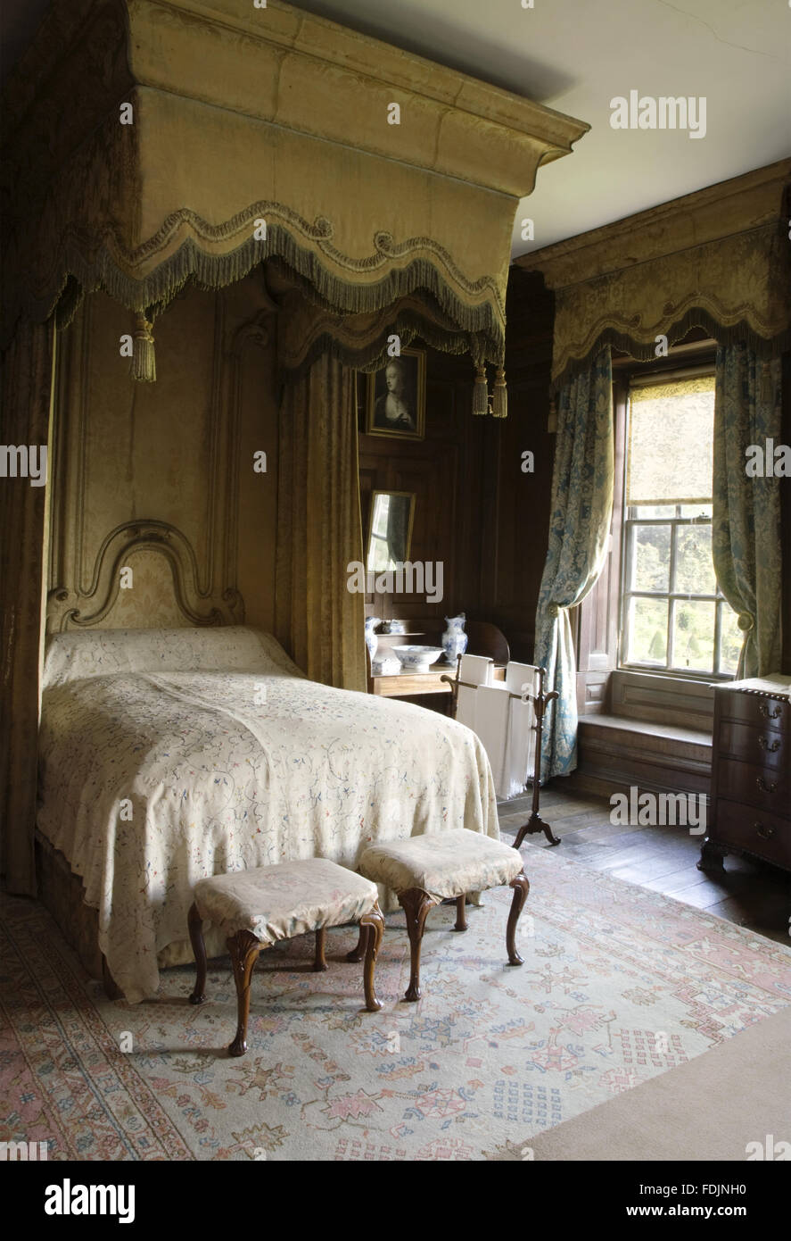 The Blue Bedroom at Erddig, Wrexham, with an early eighteenth century ...