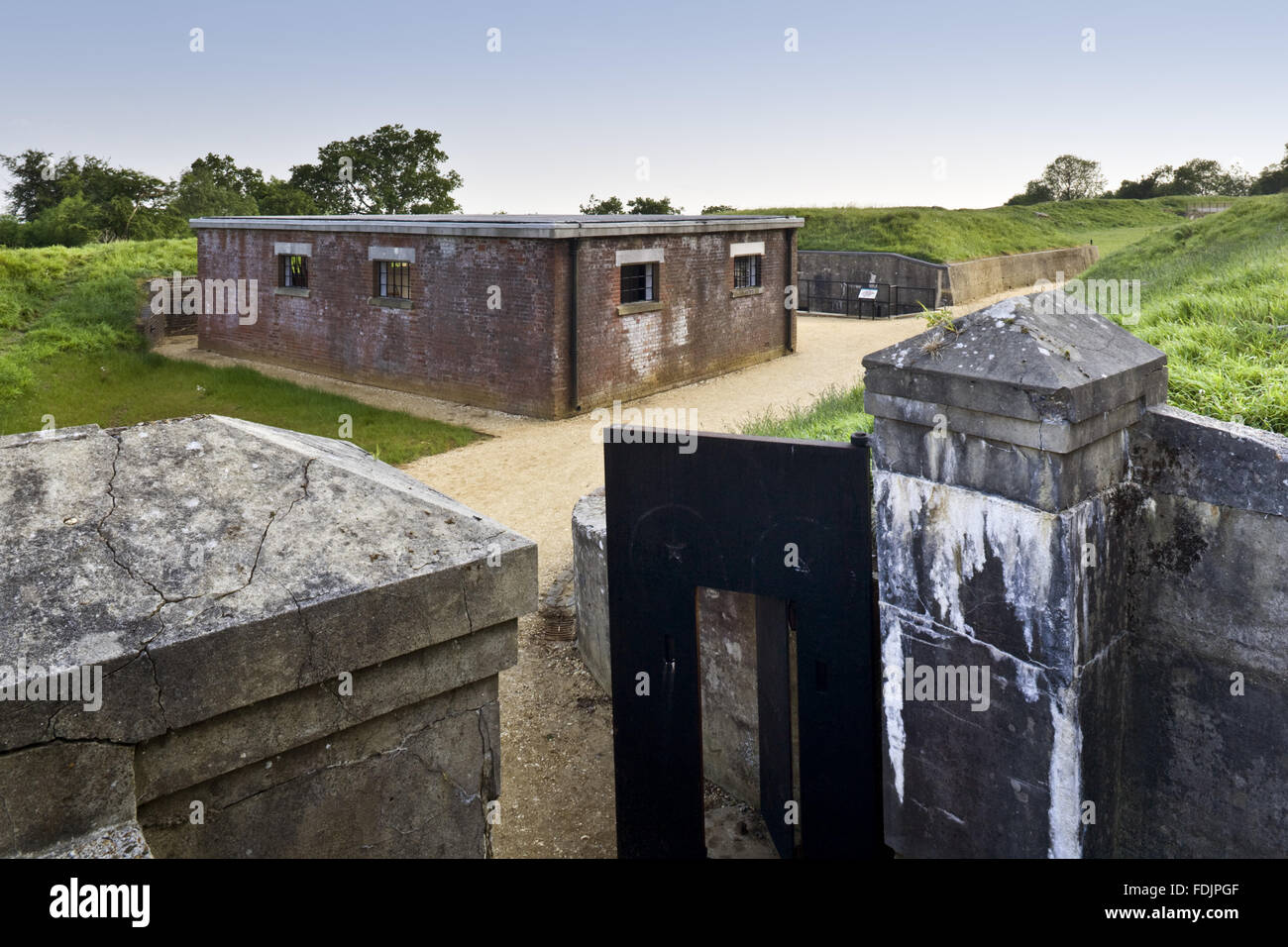 The Tool Store seen from the entrance gates at Reigate Fort, Surrey ...