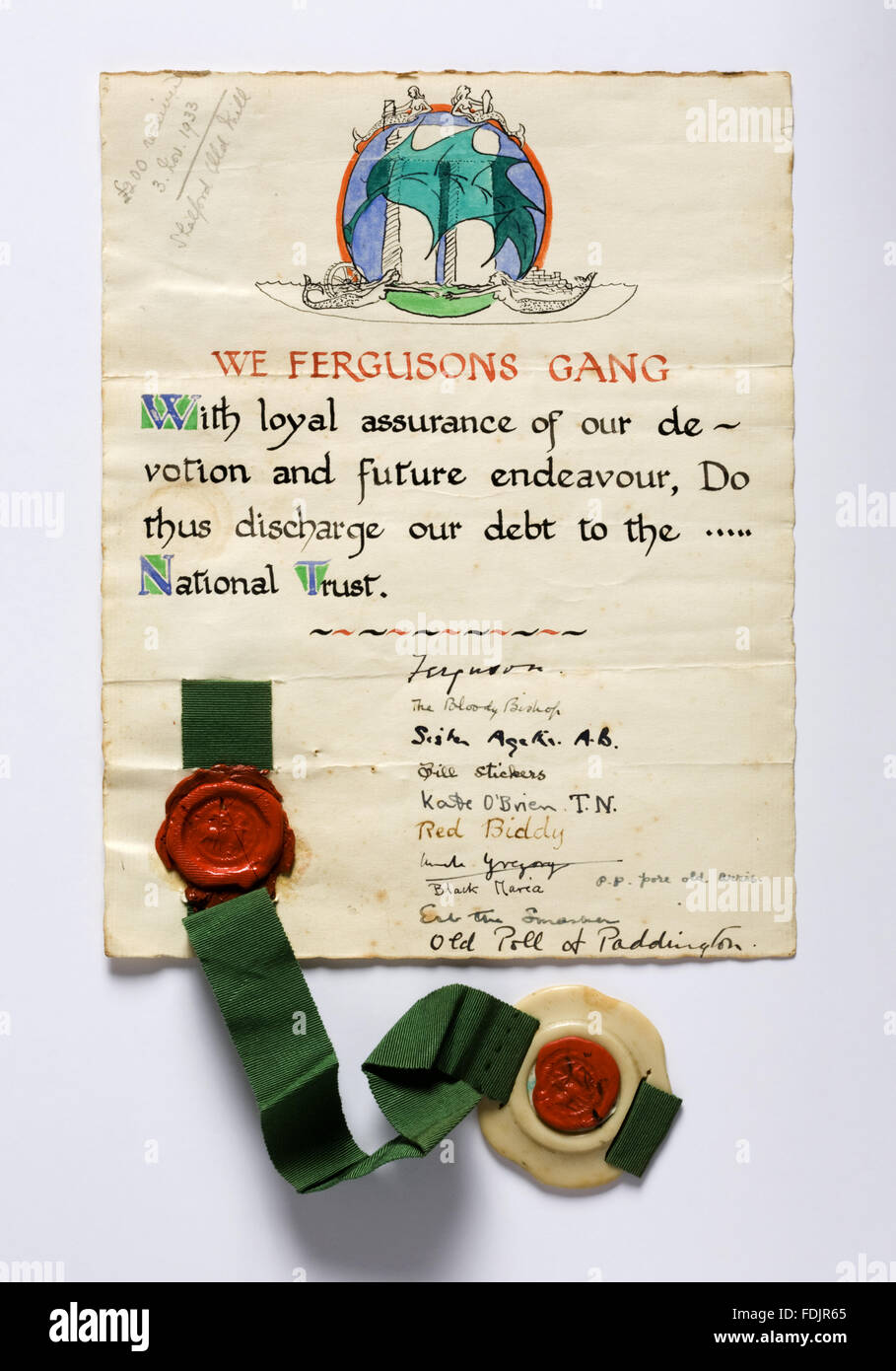 Illuminated manuscript with seal of Ferguson's Gang who were a group of ...