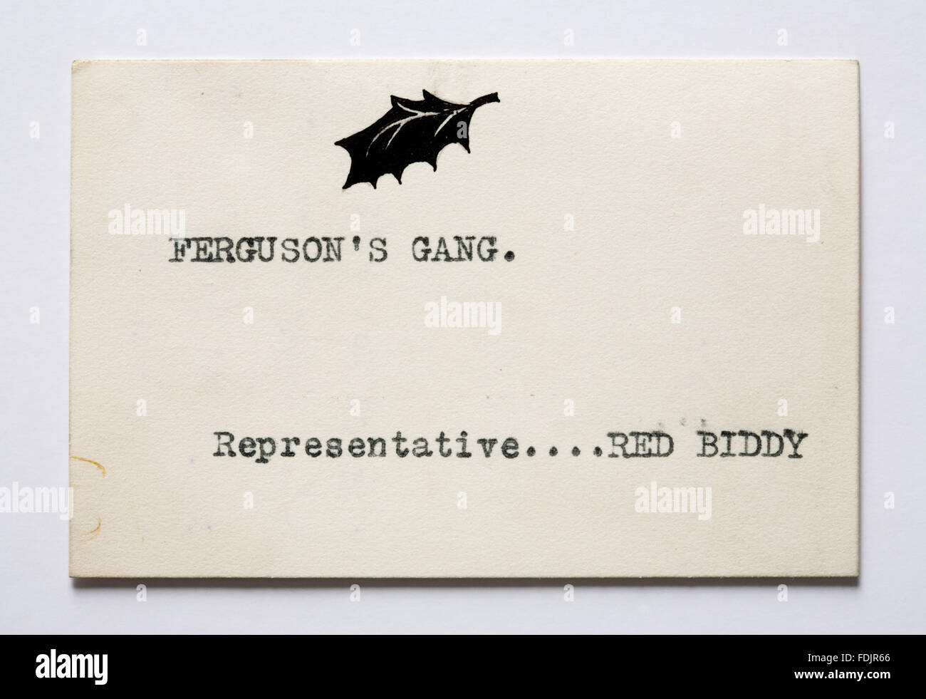Notecard of "Red Biddy" as representative of Ferguson's Gang, who were ...