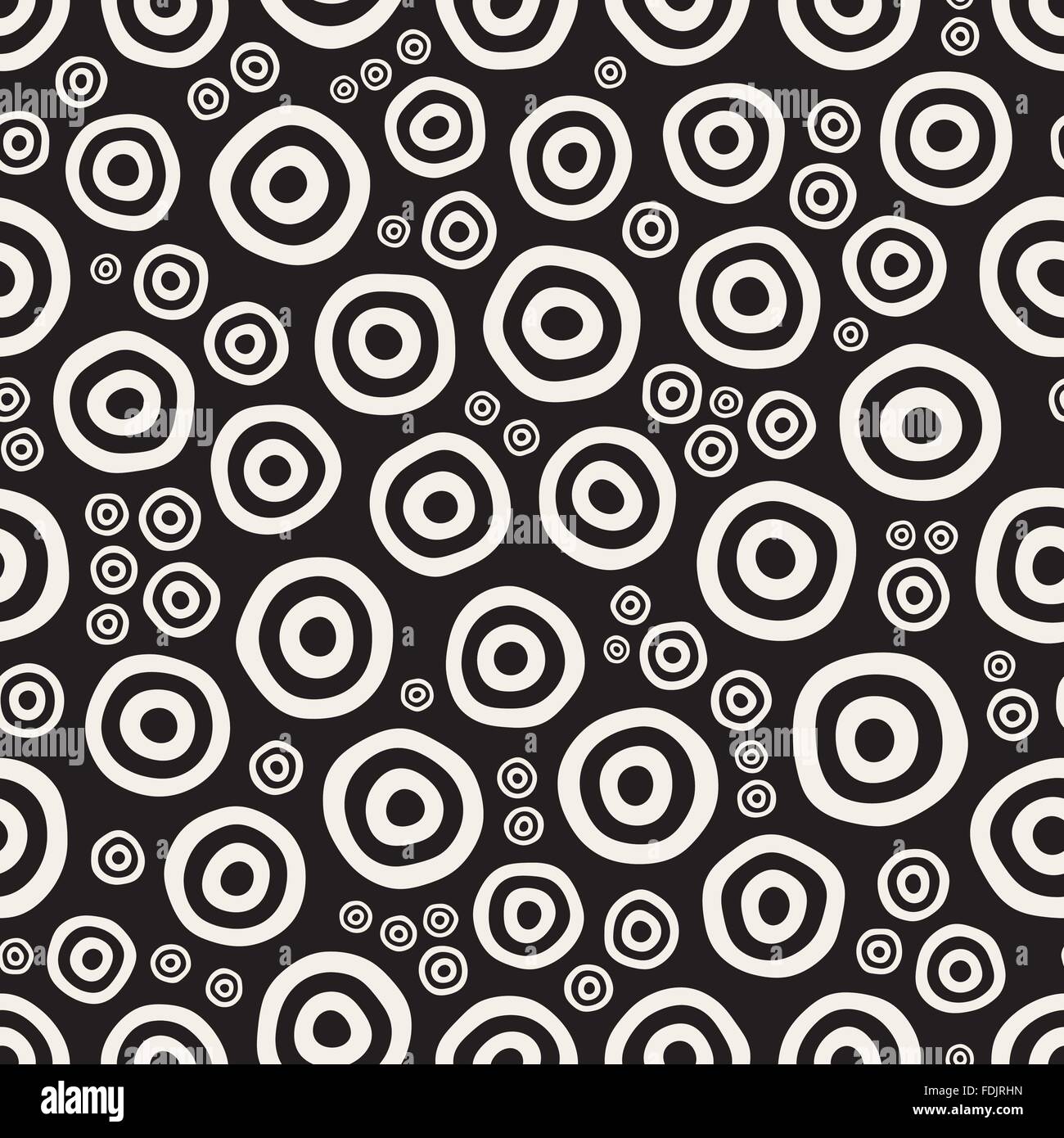 Vector Seamless Black And White Hand Painted Circular Rings Jumble ...
