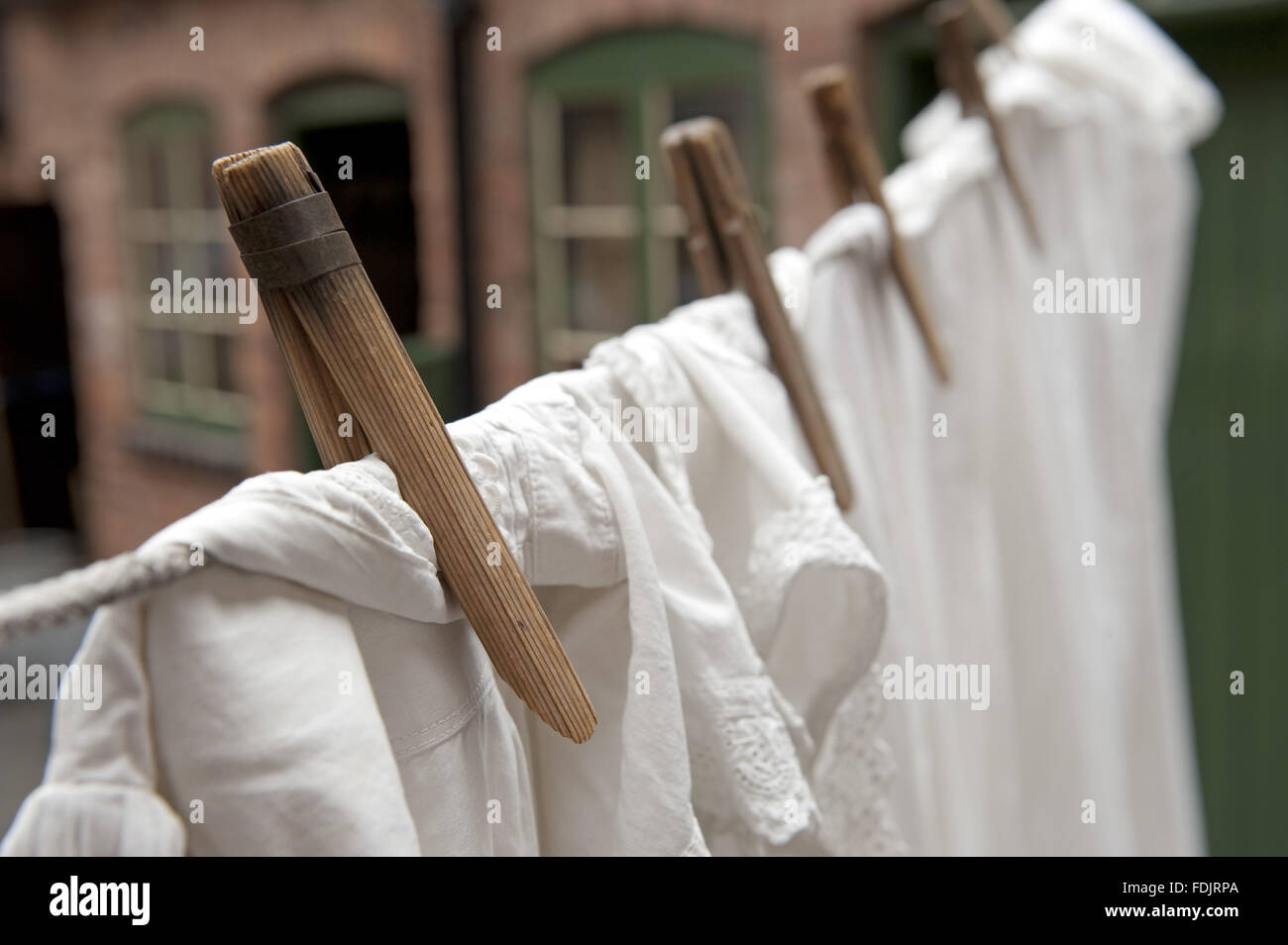 Washing on the line at the Birmingham Back to Backs. This sort of ...