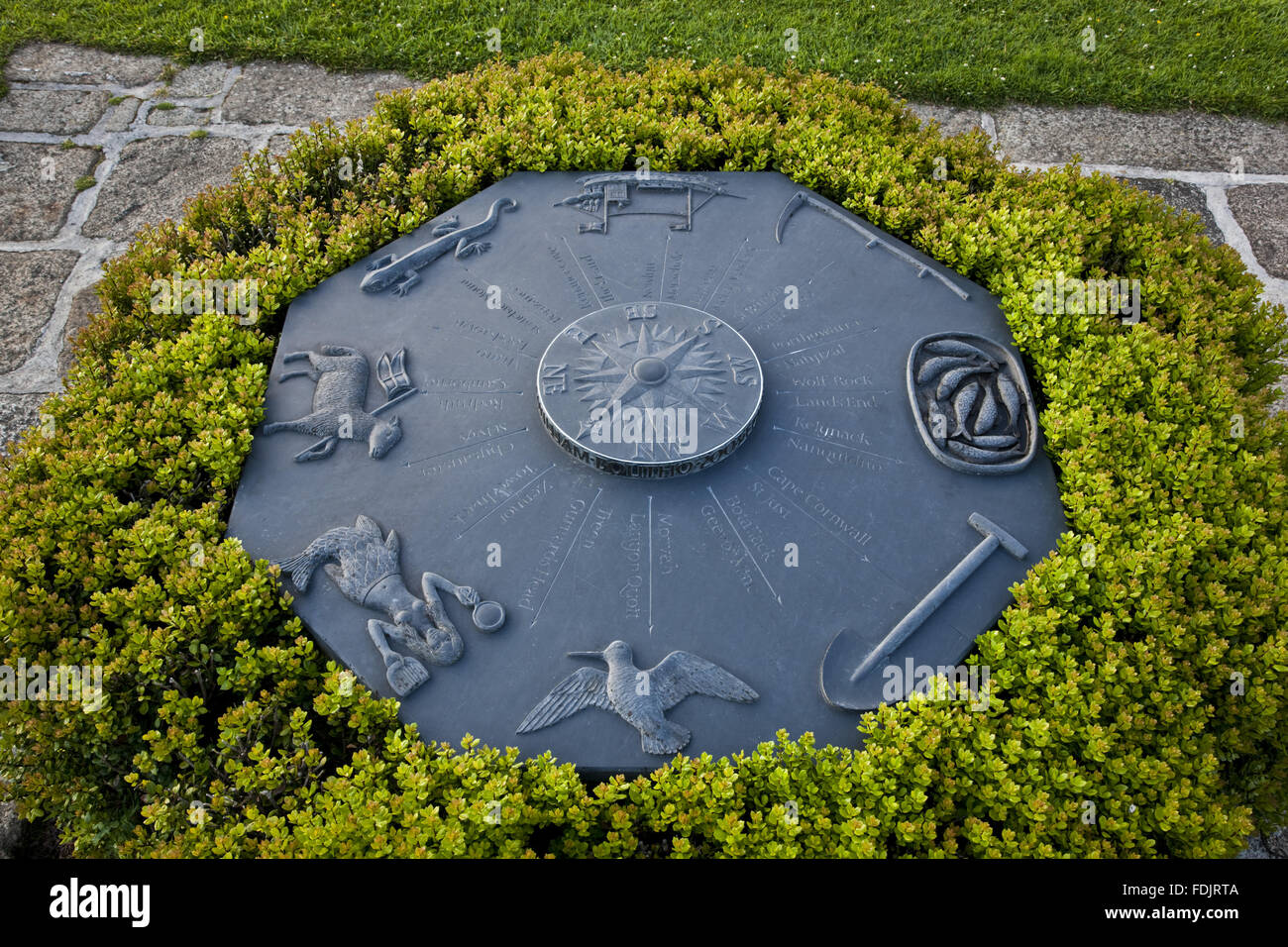 The slate toposcope on the terrace at Trengwainton Garden, Cornwall ...