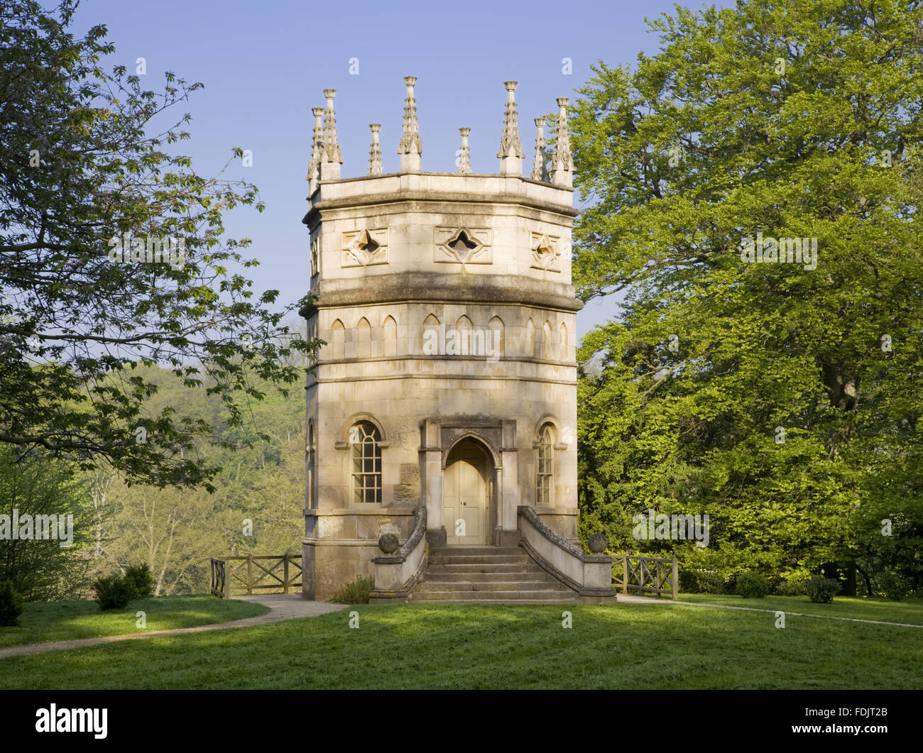 The pinnacled Octagon Tower on the valley side at Studley Royal Water ...