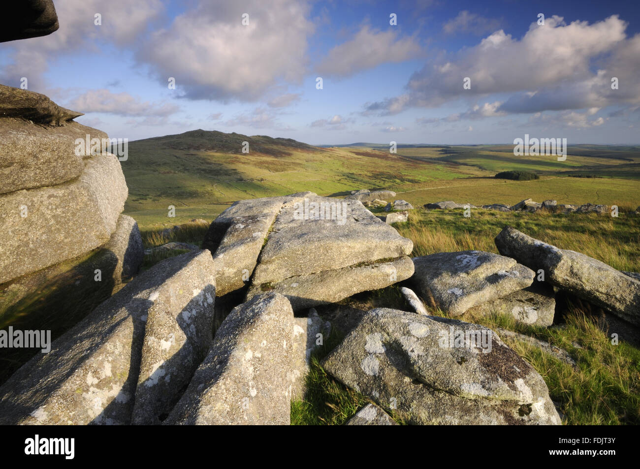 The granite outcrops of Rough Tor, Bodmin Moor, North Cornwall. The ...