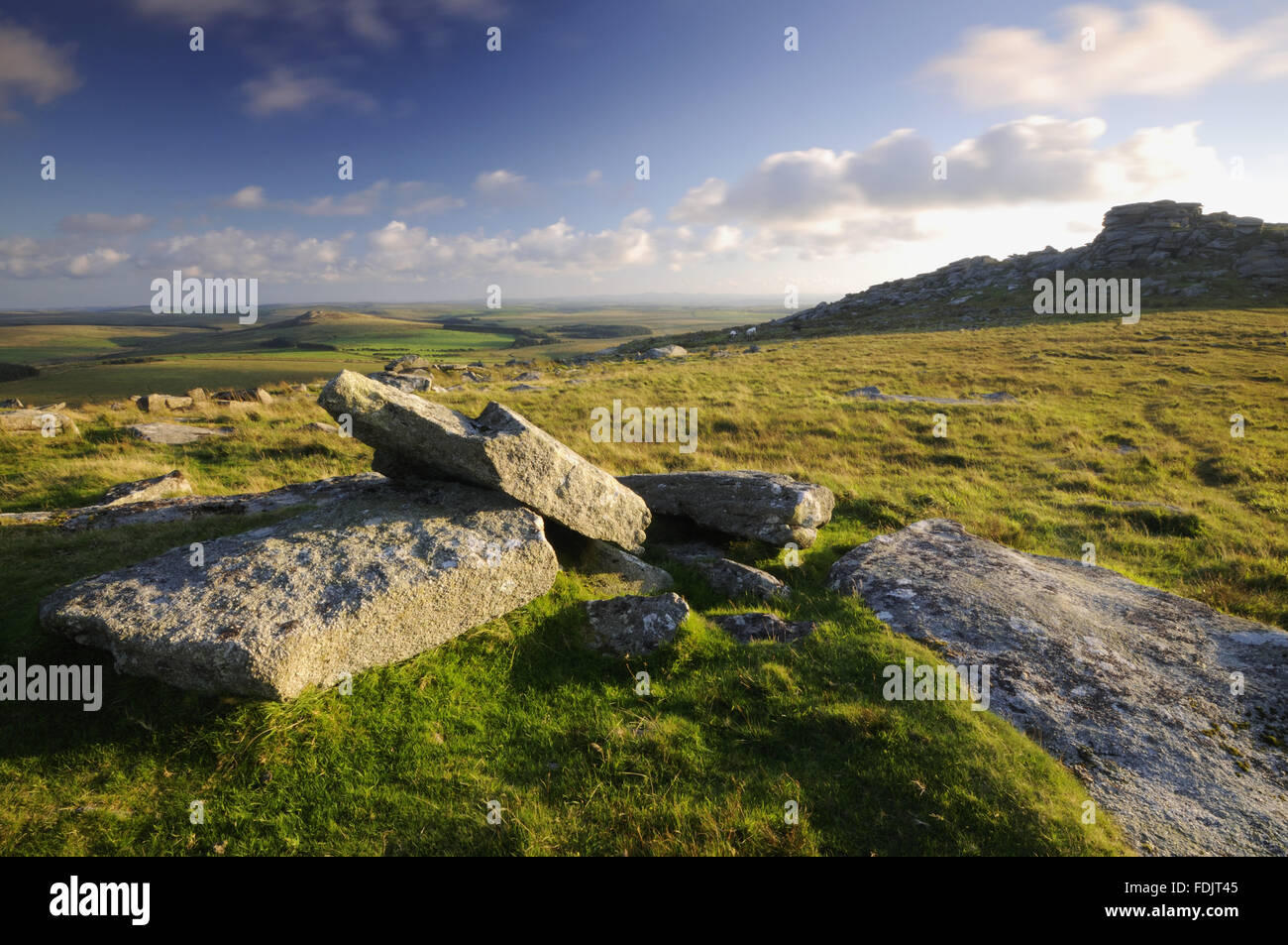 The granite outcrops of Rough Tor, Bodmin Moor, North Cornwall. The ...
