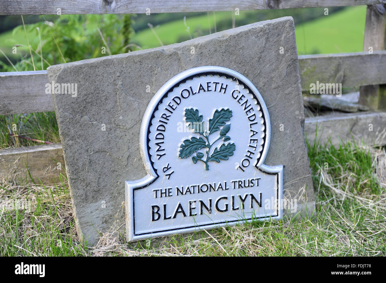 National Trust omega sign for Blaenglyn in the Brecon Beacons, Wales ...