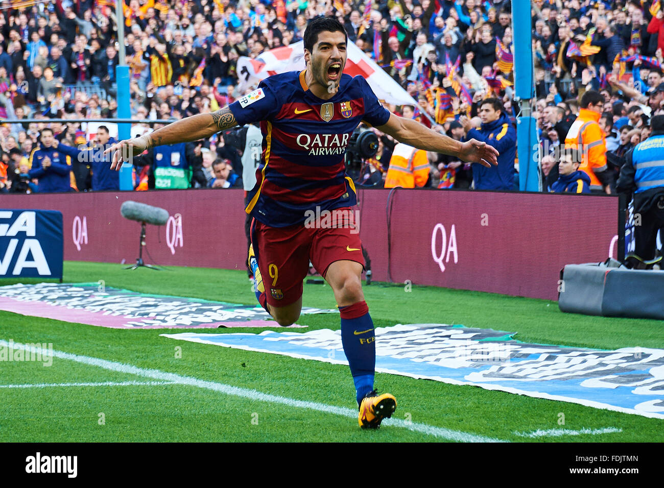 Luis Suarez (FC Barcelona) celebrates after scoring, during La Liga ...
