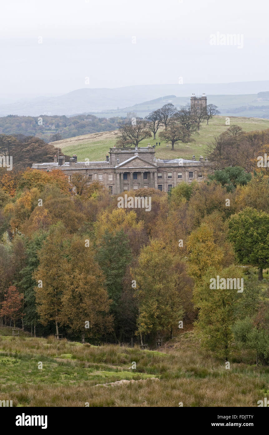 Looking over the countryside towards the house at Lyme Park, Cheshire ...