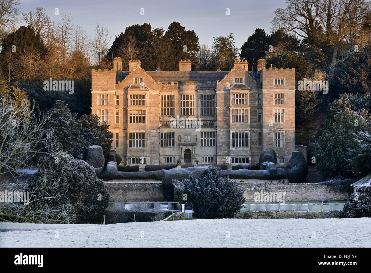A winter view of Fountains Hall, built between 1598 and 1611 with ...