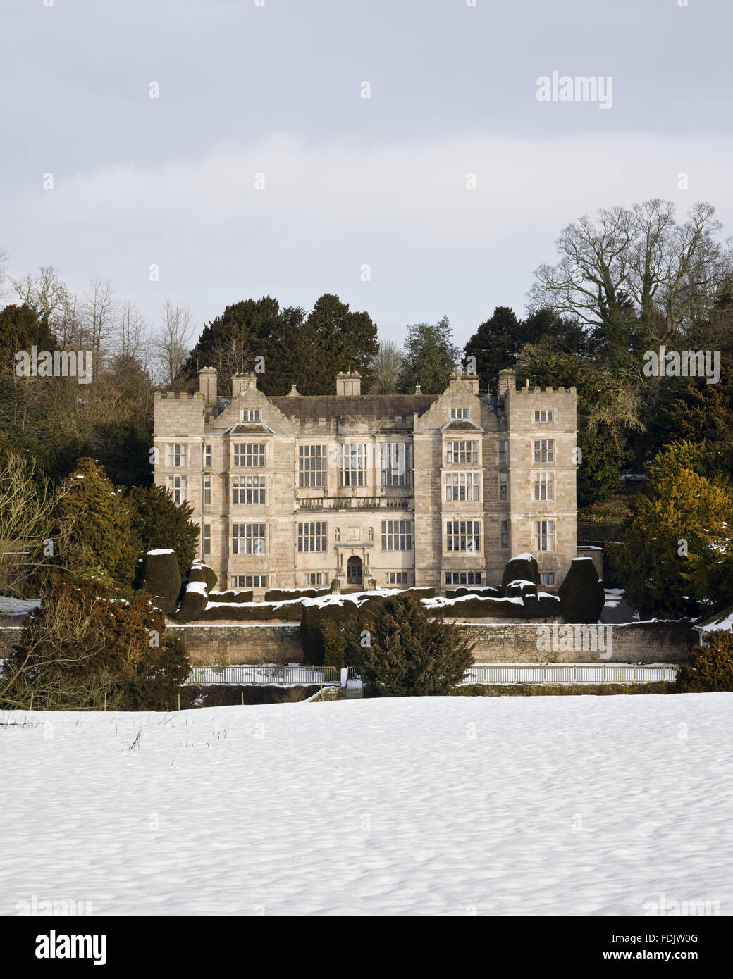 A winter view of Fountains Hall, built between 1598 and 1611 with ...