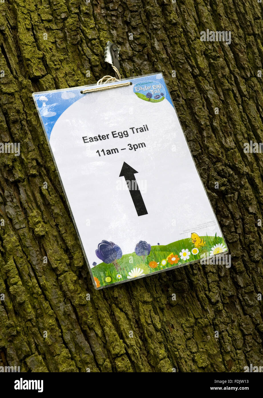 Easter Egg Trail sign on a tree at the event at Kedleston Hall ...