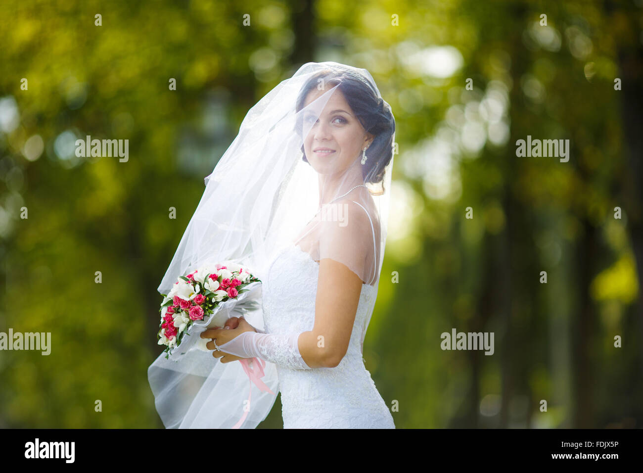 Portrait of a bride covered with veil on her wedding day Stock Photo ...