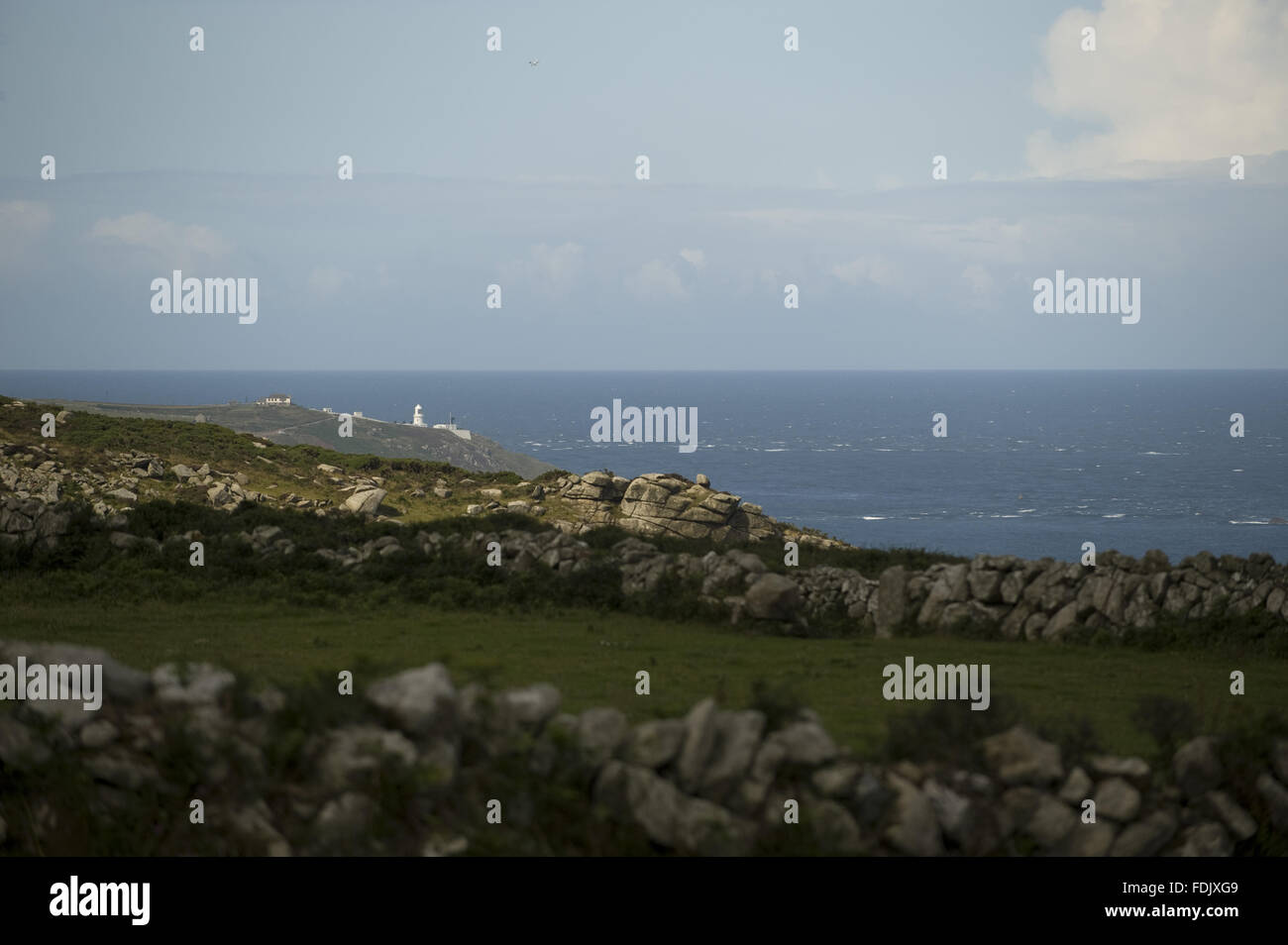View over ancient drystone walls on Bosigran Farm, Cornwall which ...