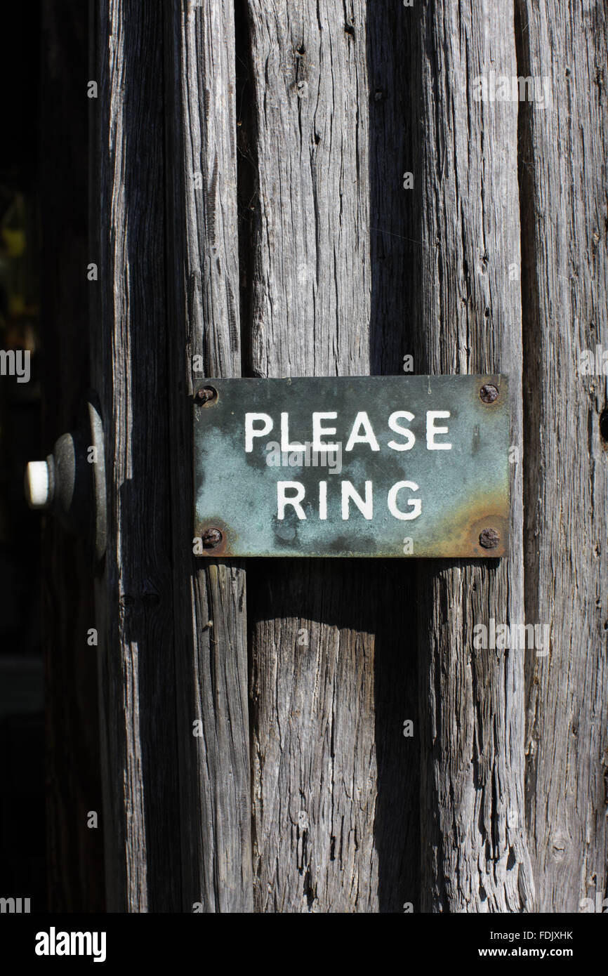 Doorbell and "Please Ring" notice at Smallhythe Place, the home of ...