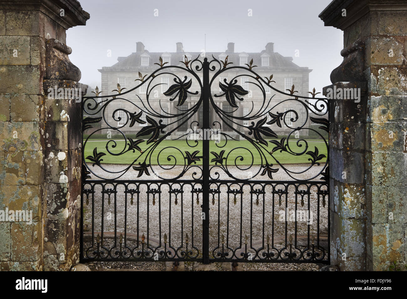 The wrought-iron gates at the south front of Antony, Cornwall Stock ...