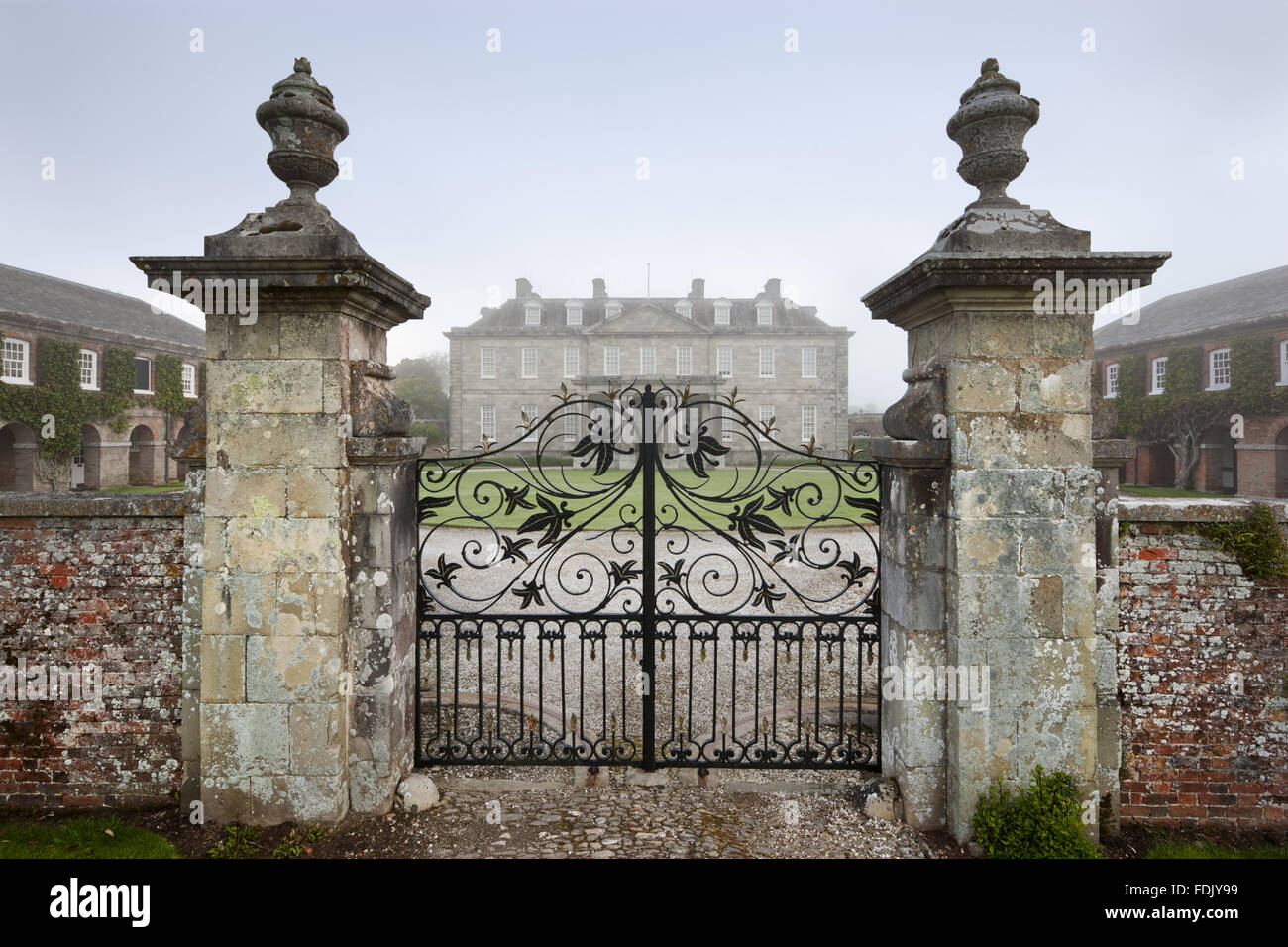 The wrought-iron gates at the south front of Antony, Cornwall Stock ...
