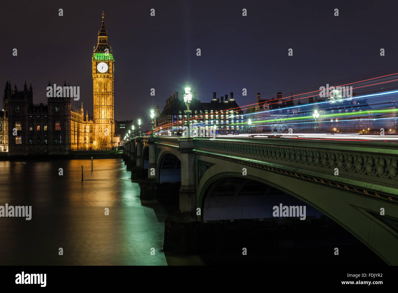 Light trails on Westminster Bridge, London, England, United Kingdom ...