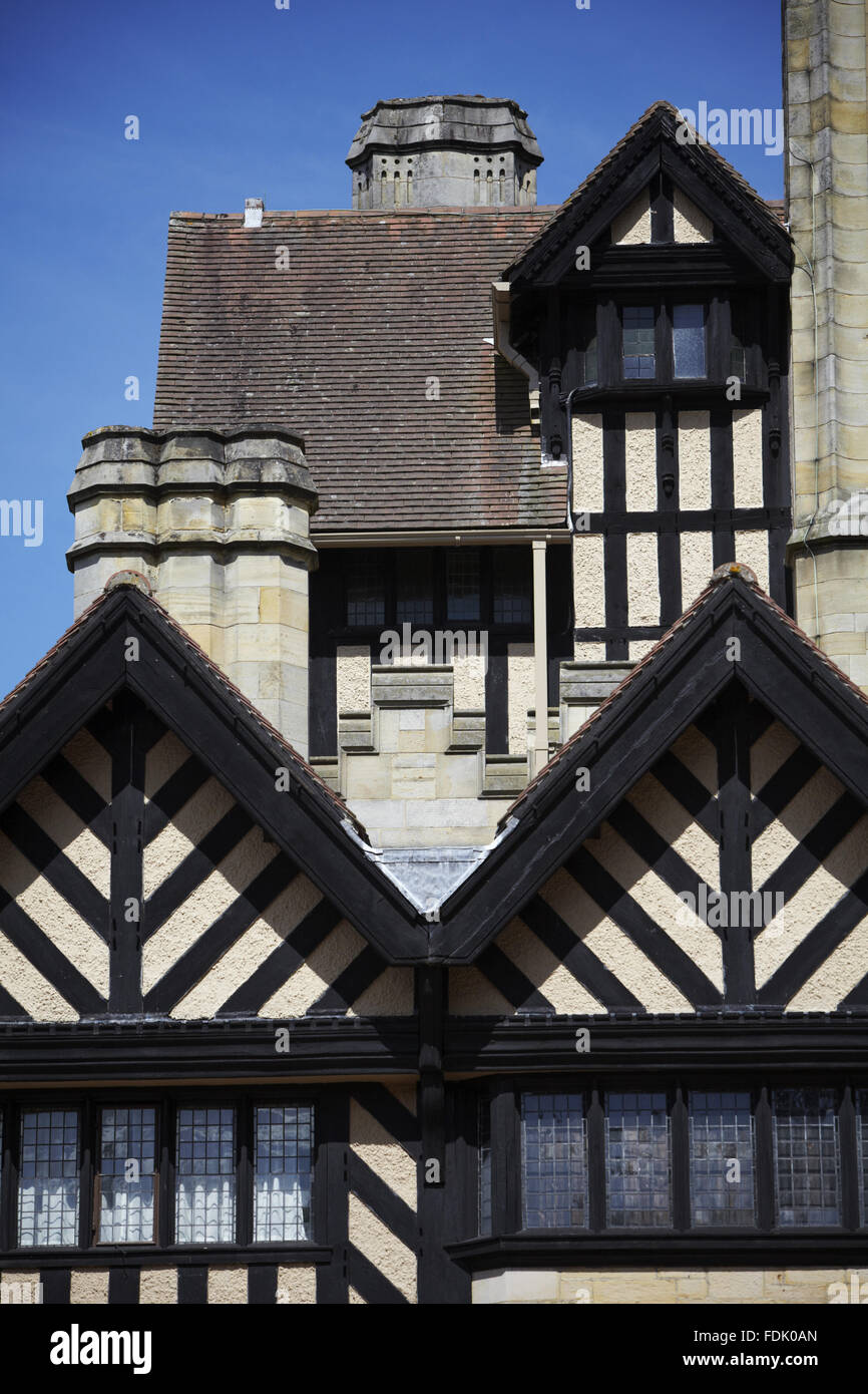 Roof and gable detail on the south front at Cragside, Northumberland ...