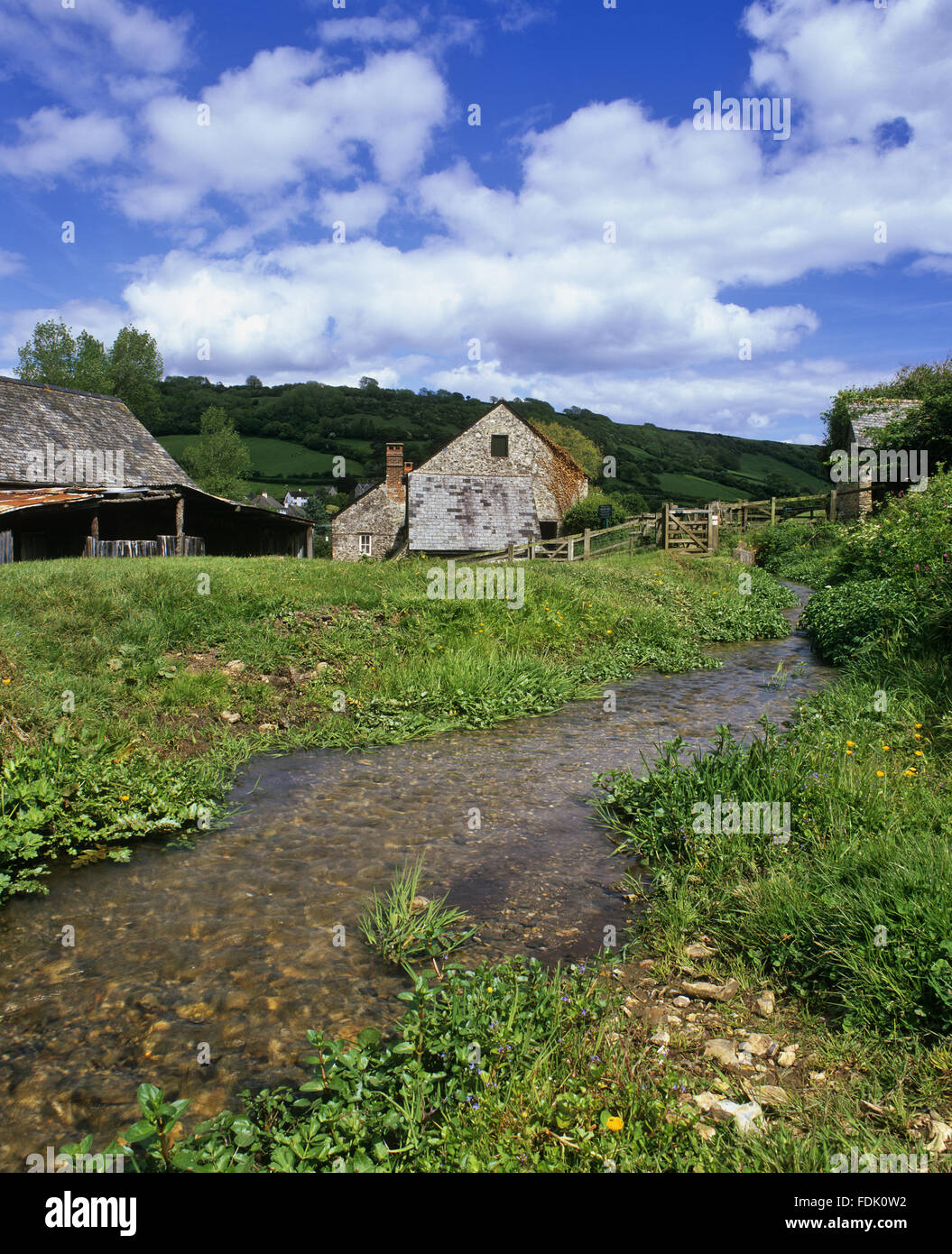 Water-powered Manor Mill at Branscombe, Devon. The Mill is restored to ...